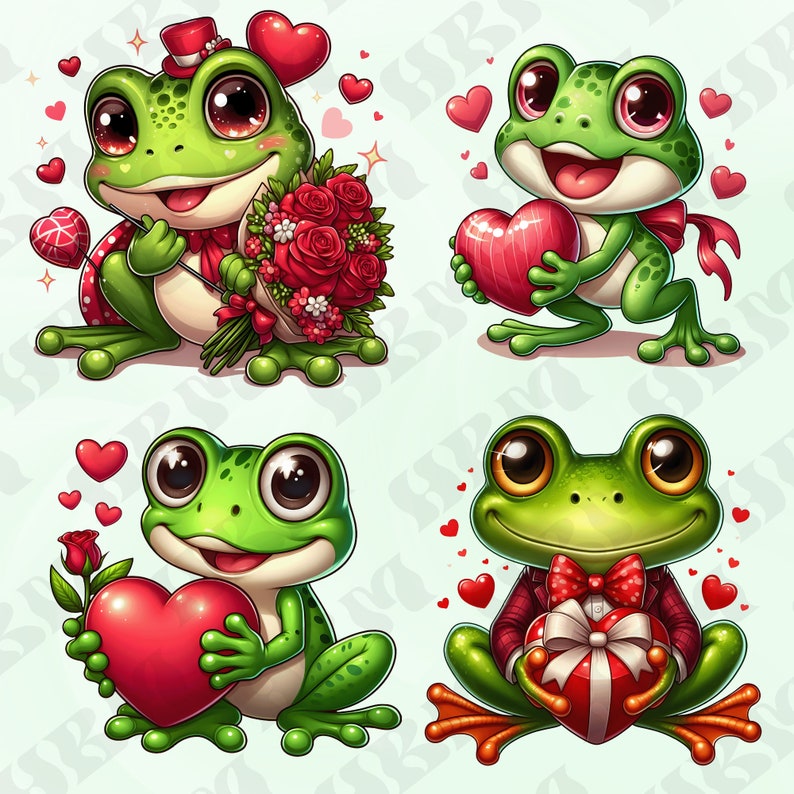25 Cute Valentines Day Frog Clipart Bundle, Tadpole Stickers, Adorable ...