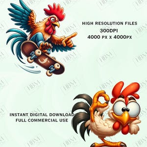 Funny Rooster Clipart Bundle, Cartoon Chicken PNG, Quirky Farm Animal ...