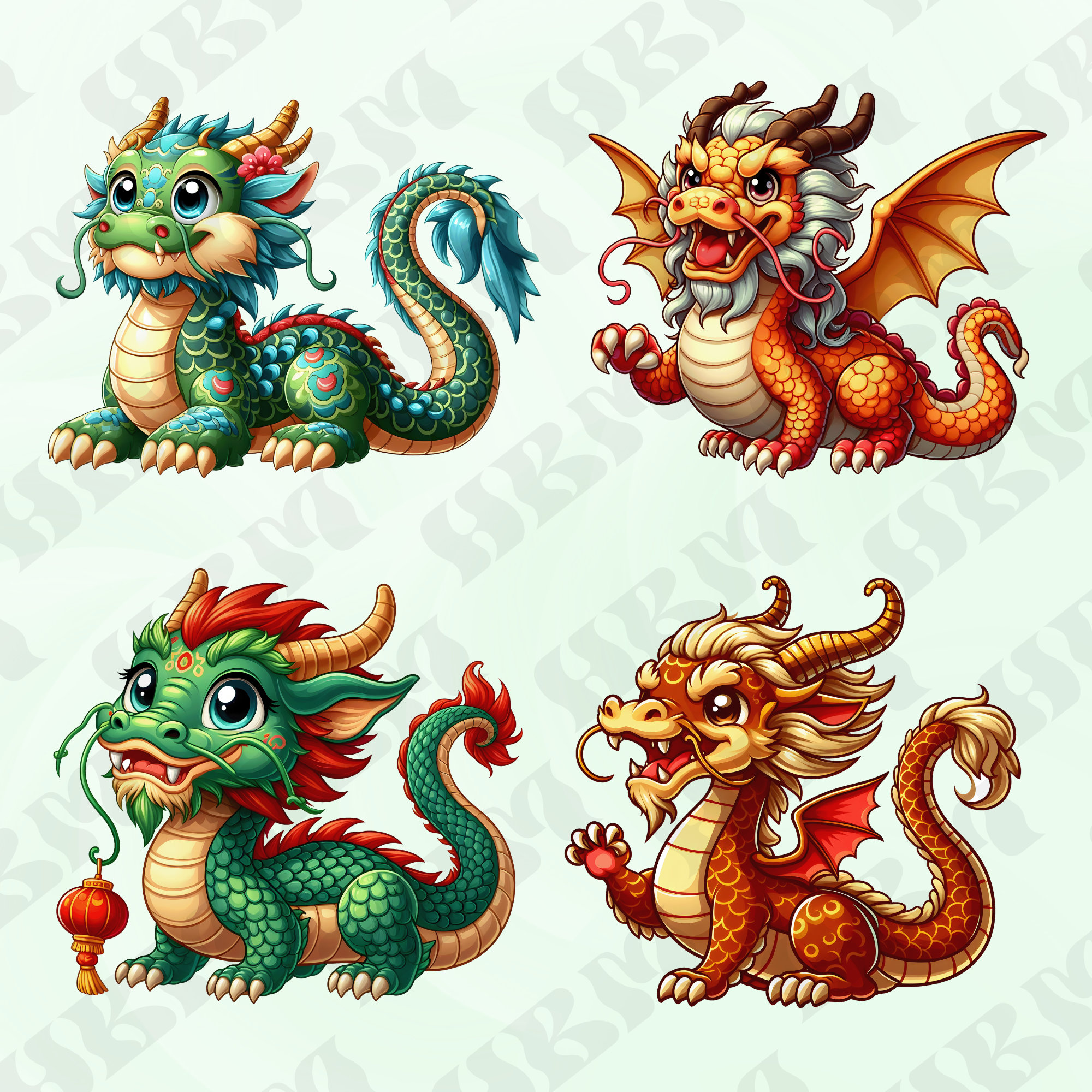 Cute Cartoon Chinese Dragons Clipart Bundle, Year of the Dragon ...