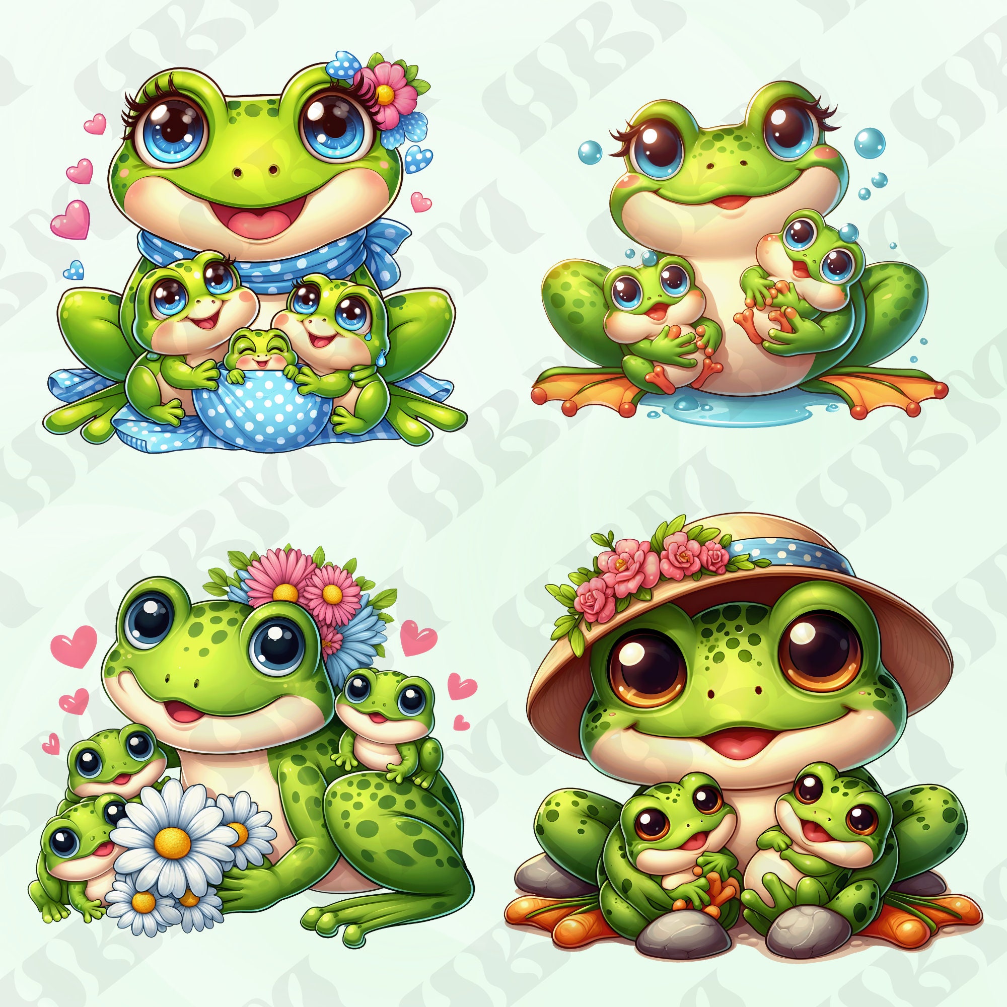 24 Cute Mother's Day Frogs Clipart Bundle, Cartoon Balloon Sticker ...