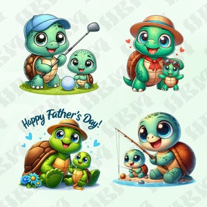 Cute Father's Day Turtle's Clipart Bundle, Sweet Cartoon Stickers ...