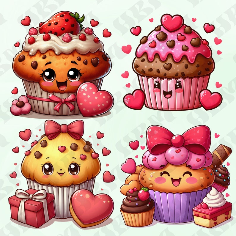 Cute Valentine's Day Sweets Clipart Bundle, Love Heart Muffin Design ...