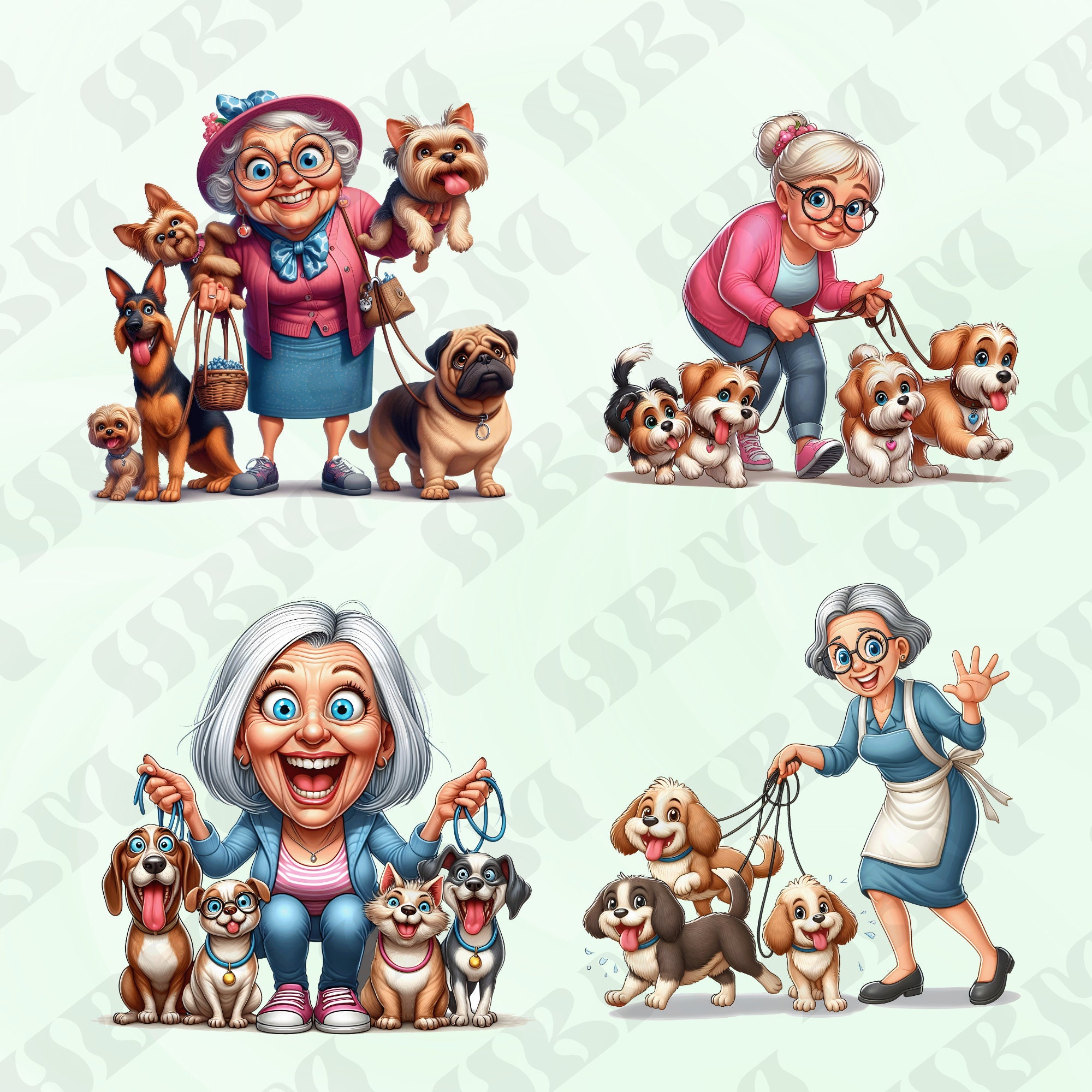 Funny Crazy Dog Lady Clipart Bundle, Witty Stickers, Whimsical Cartoon ...