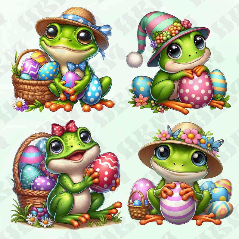 22 Cute Easter Frog Clipart Bundle, Tadpole Stickers, Adorable Baby ...