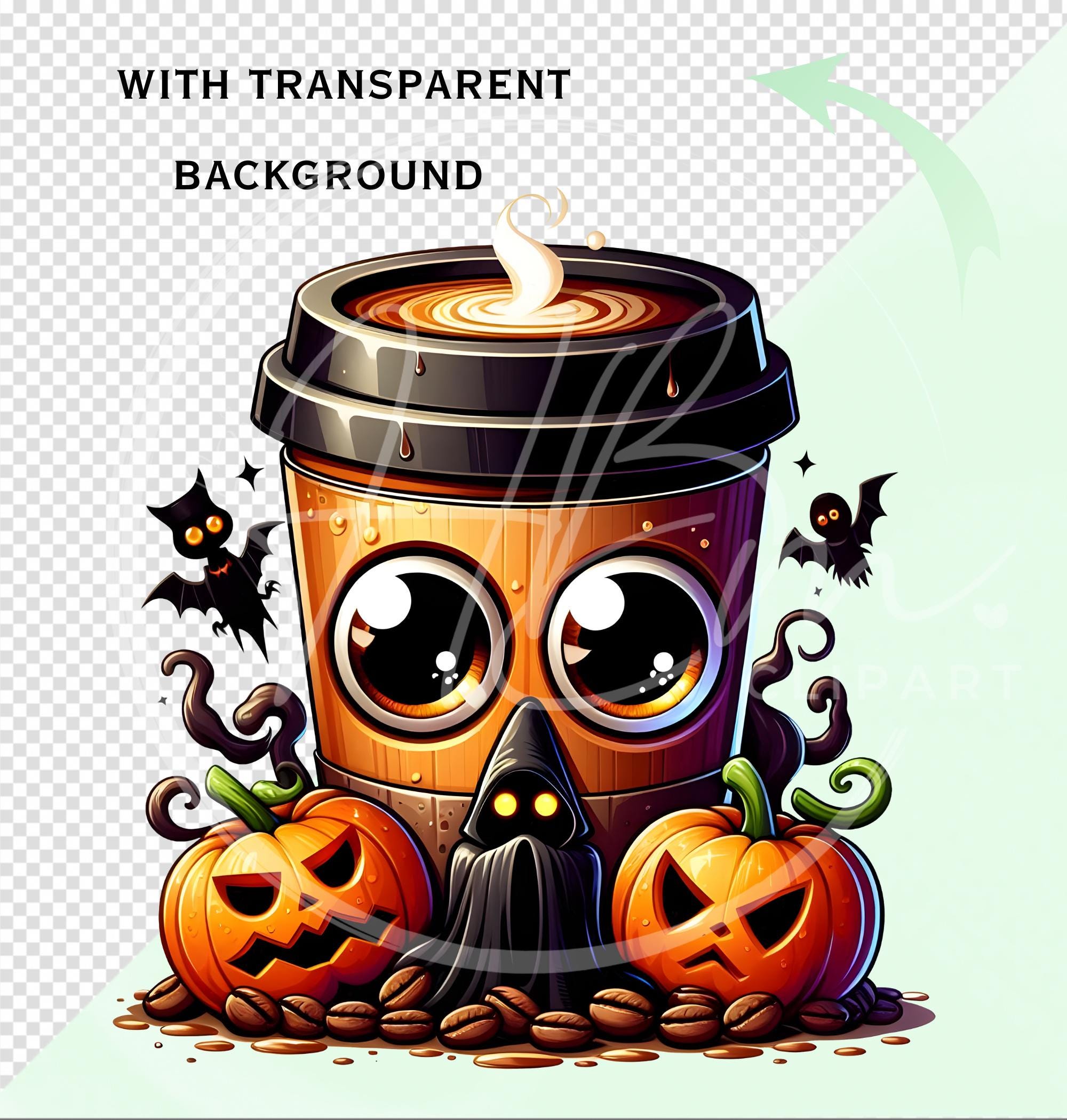 Spooky Halloween Coffee PNG Clipart Bundle, Pumpkin Spice Drinks ...