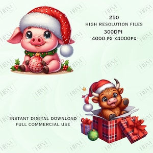 Cute Mega Christmas Clipart Bundle, Festive Cartoon Santa Sticker ...