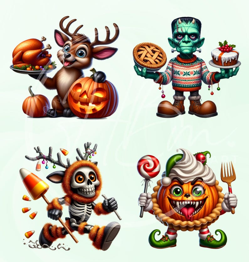 Funny Holiday Mashup Clipart Bundle, Halloween Christmas Thanksgiving ...