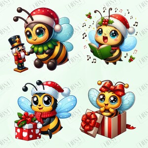 Cute Cartoon Christmas Bees Clipart Bundle, Festive Baby Animal Sticker ...