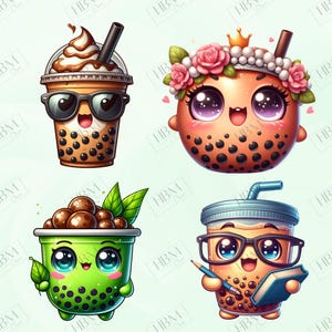 Cute Boba Tea Clipart Bundle, Kawaii Cartoon Bubble Tea, Quirky Rainbow ...