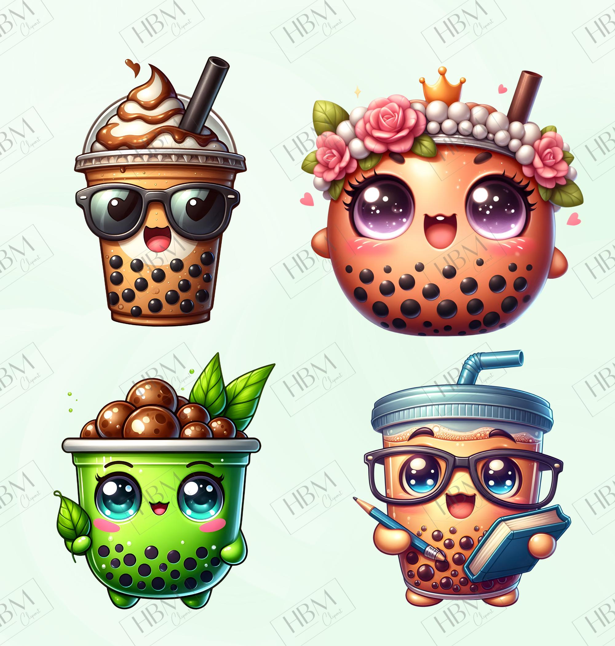 Cute Boba Tea Clipart Bundle, Kawaii Cartoon Bubble Tea, Quirky Rainbow ...