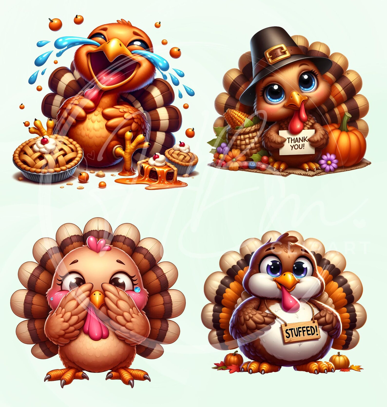 Hilarious Cartoon Turkeys Clipart Bundle, Cute Fall Thanksgiving ...