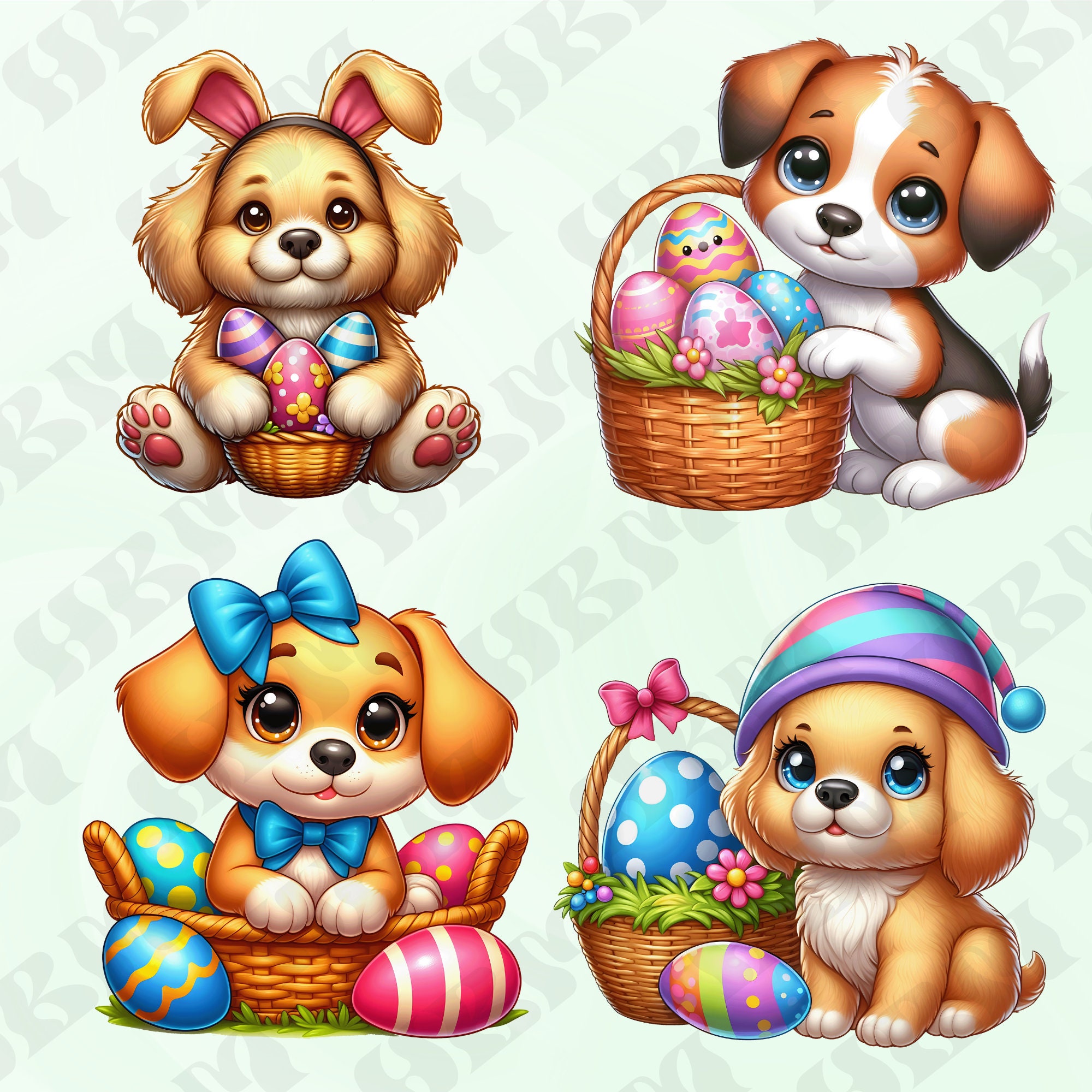 25 Cute Easter Puppies Clipart Bundle, Dog Stickers, Adorable Baby Wall ...