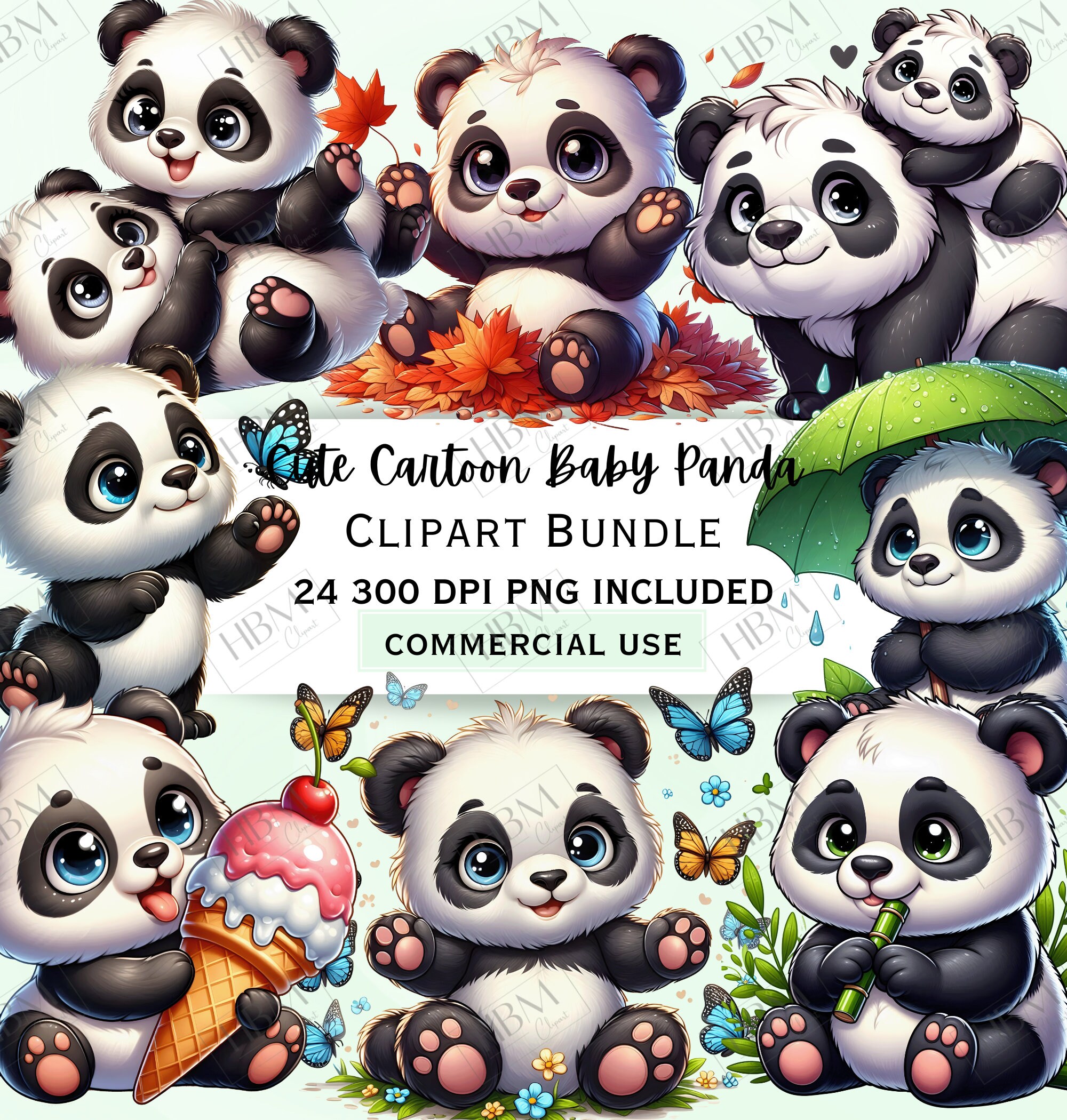 Cute Cartoon Baby Panda Clipart Bundle, Playful Kawaii Bear Sticker ...