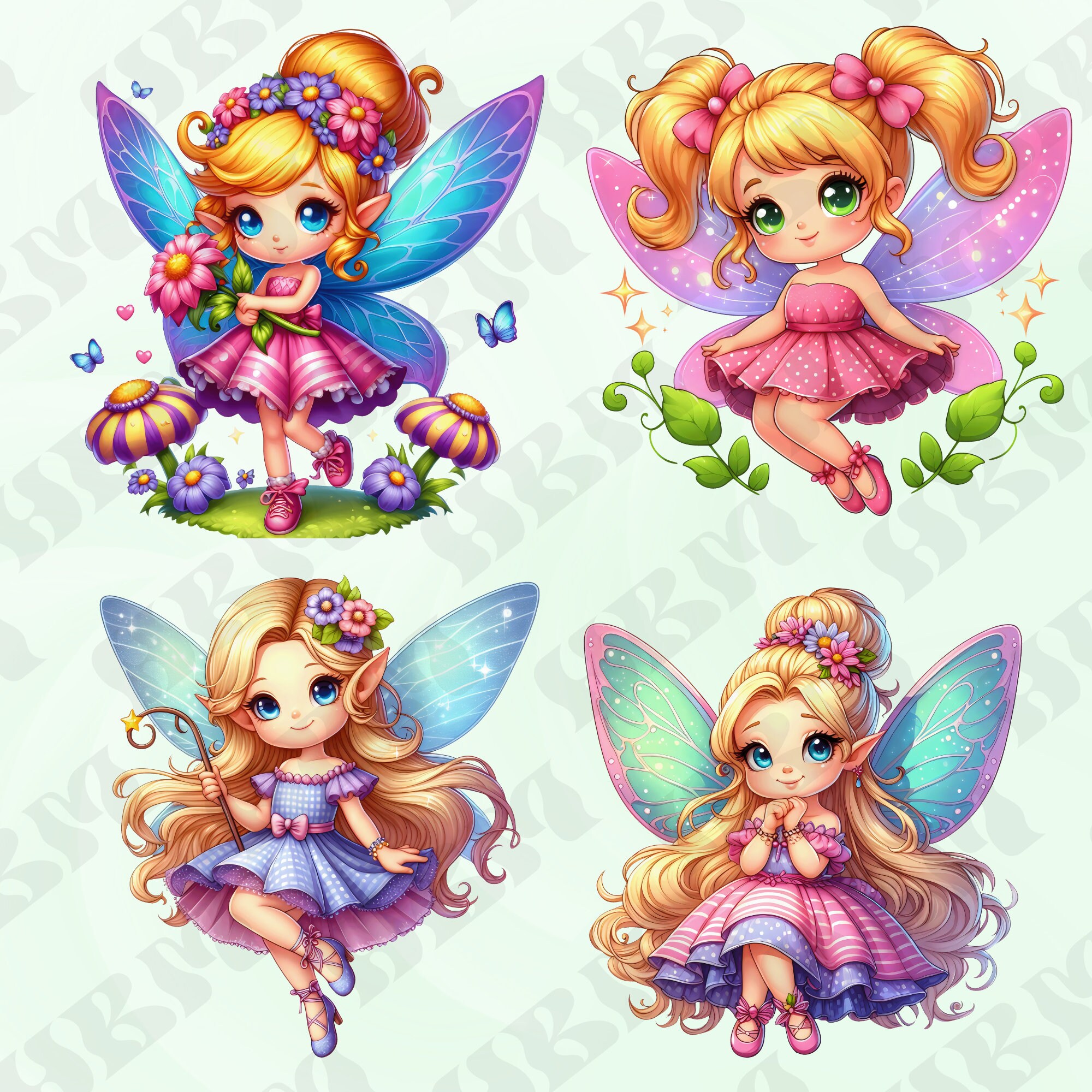 24 Cute Cartoon Fairies Clipart Bundle, Fantasy Nursery Decor, Mythical ...