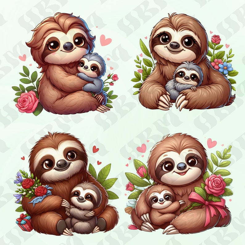 24 Cute Mother's Day Sloths Clipart Bundle, Cartoon Balloon Sticker ...