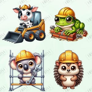 Cute Cartoon Construction Animals Clipart Bundle, Whimsical Builder ...