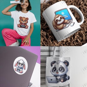 Cute Cartoon Tech Animals Clipart Bundle, Whimsical Gadgets Stickers ...
