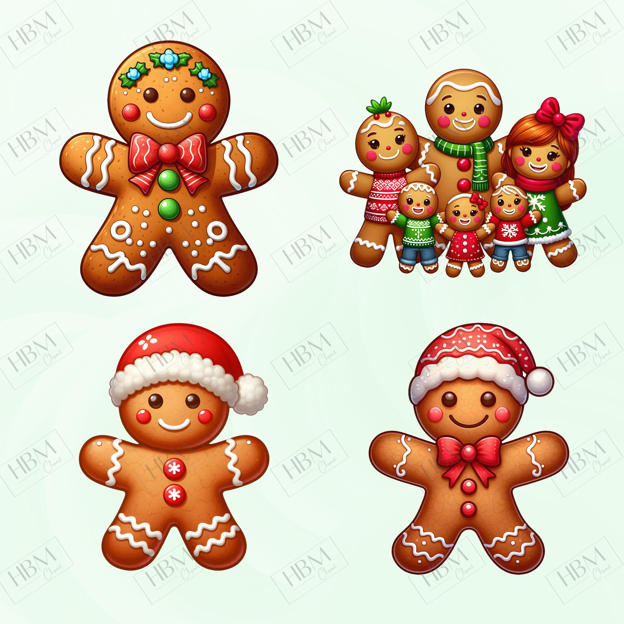 Cute Christmas Gingerbread Clipart Bundle, Festive Cookies Sticker ...