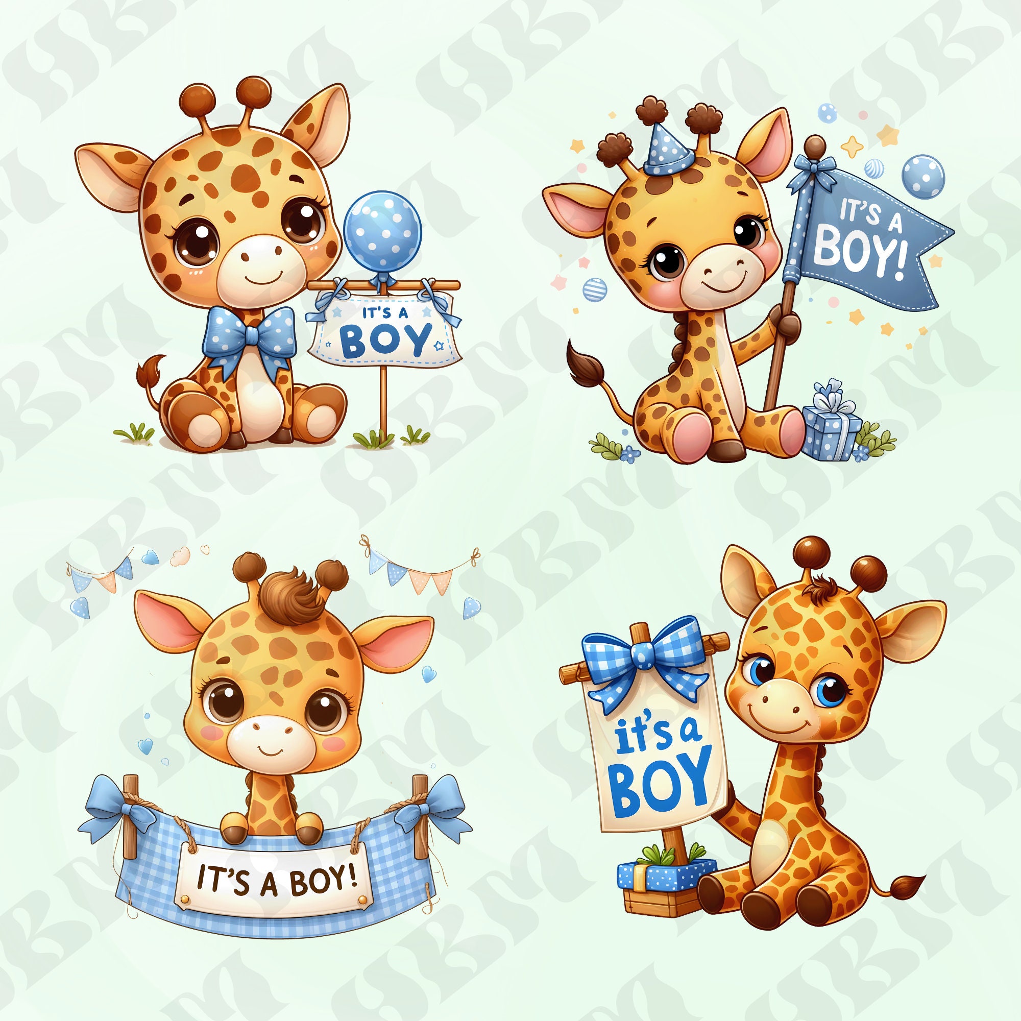 Cute It's a Boy Giraffe Clipart Bundle, Birth Announcement, Blue ...