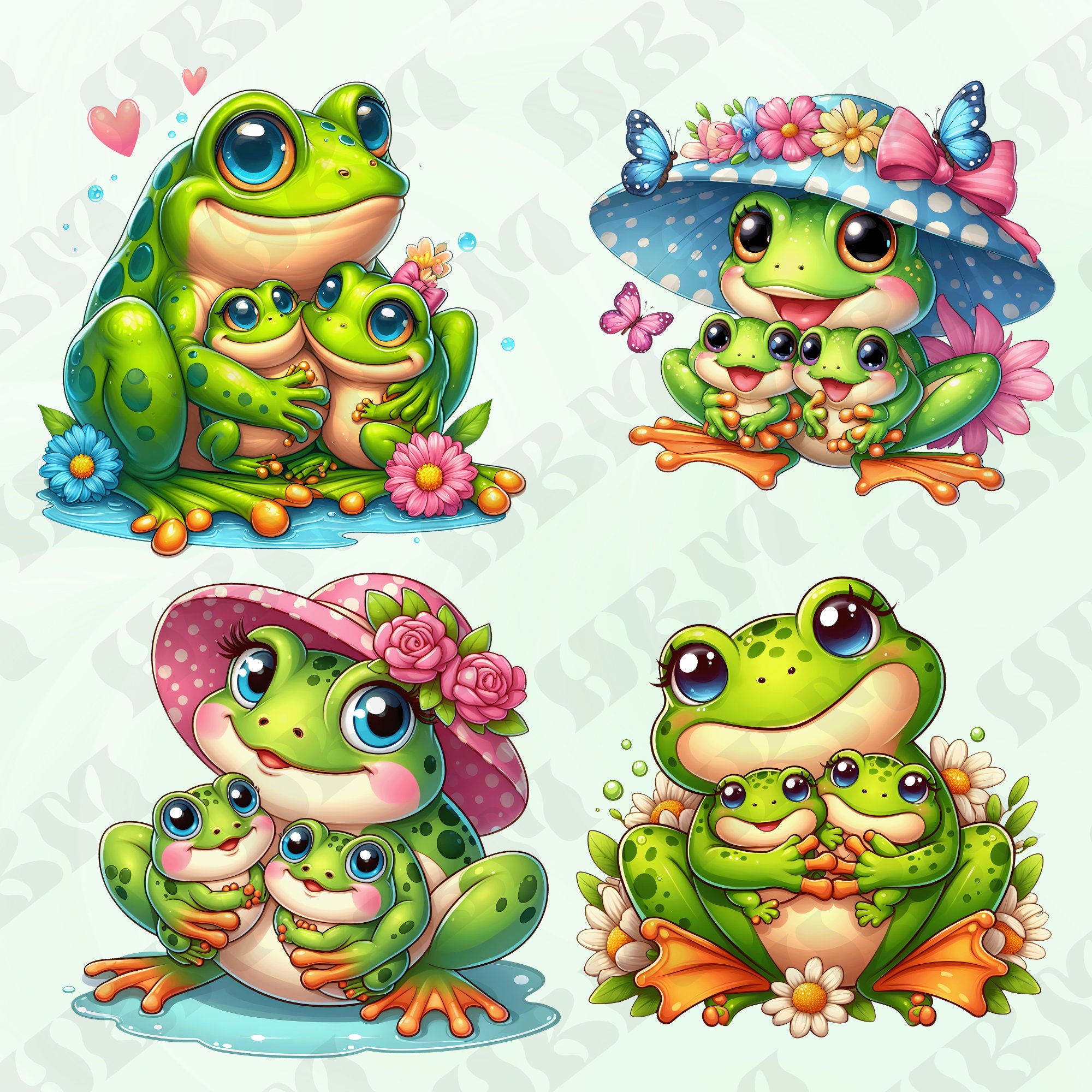 24 Cute Mother's Day Frogs Clipart Bundle, Cartoon Balloon Sticker ...