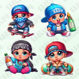 Cute Cartoon Gangsta Baby Clipart Bundle, Funny Attitude Sticker ...