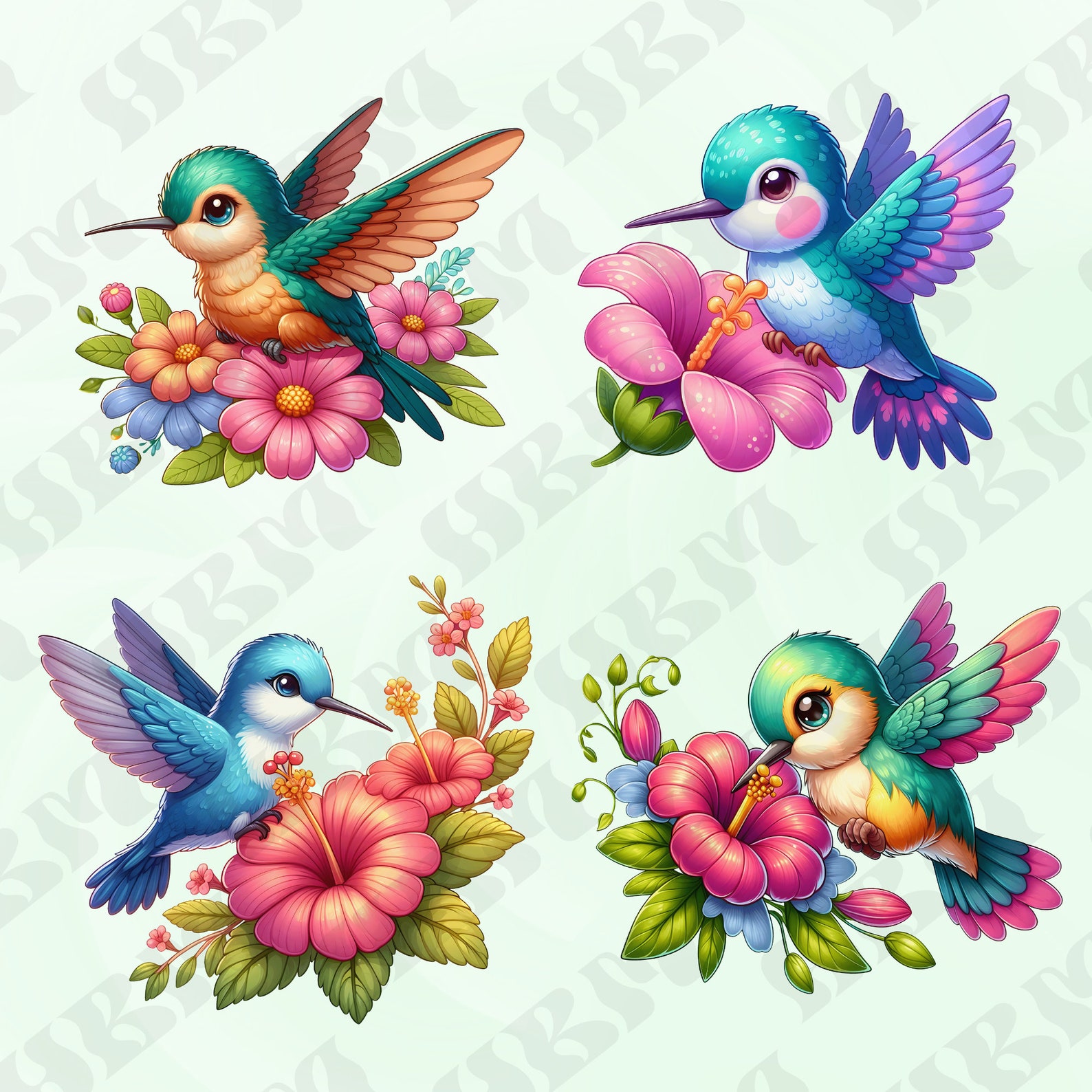24 Cute Cartoon Spring Hummingbirds Clipart Bundle, Bird Nursery Decor ...