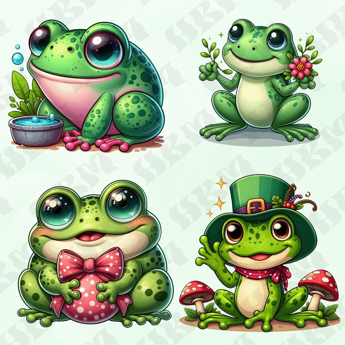 26 Cute Funny Frog Clipart Bundle, Tadpole Stickers, Adorable Baby Wall ...
