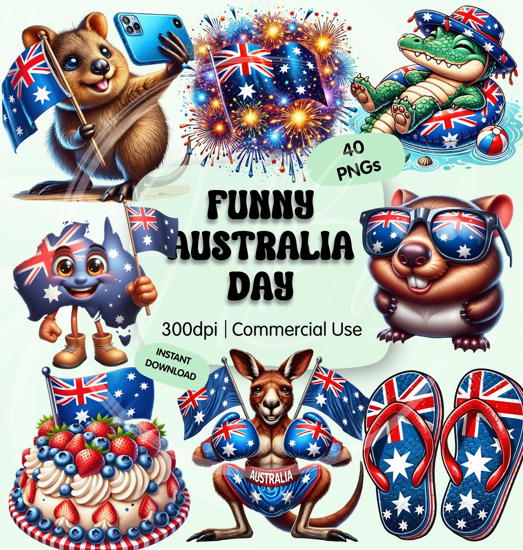 Funny Australia Day Clipart Bundle, Cartoon Aussie Animals PNG ...