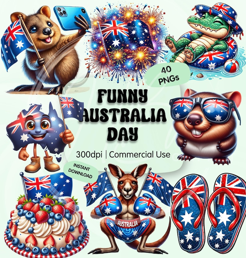 Funny Australia Day Clipart Bundle, Cartoon Aussie Animals PNG ...