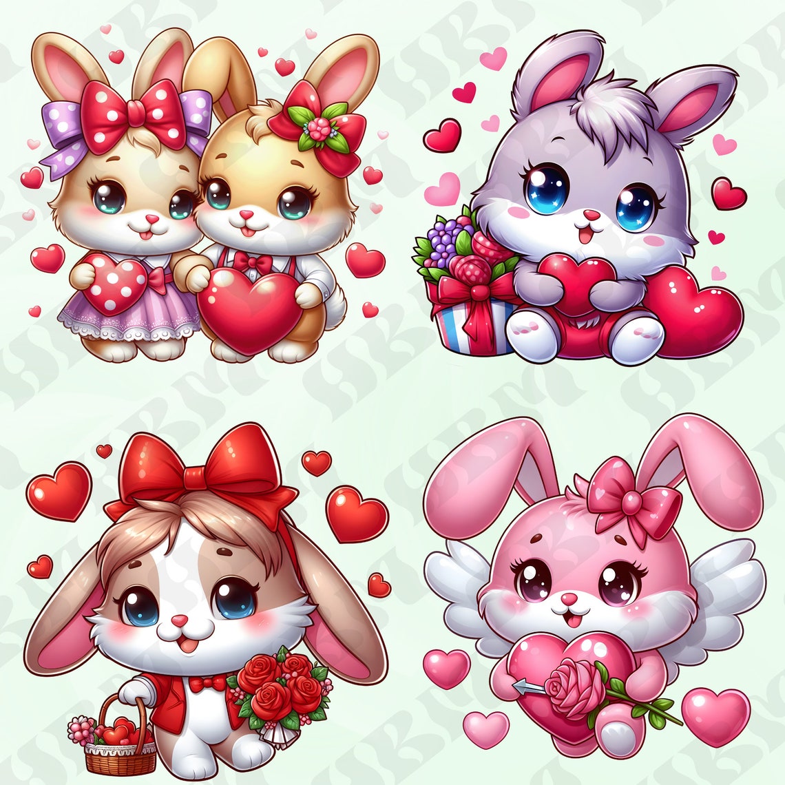 25 Cute Valentines Day Bunny Clipart Bundle, Rabbit Card Making, Hare ...