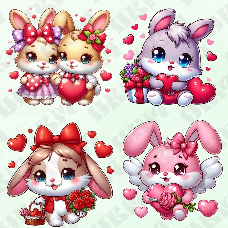 25 Cute Valentines Day Bunny Clipart Bundle, Rabbit Card Making, Hare ...