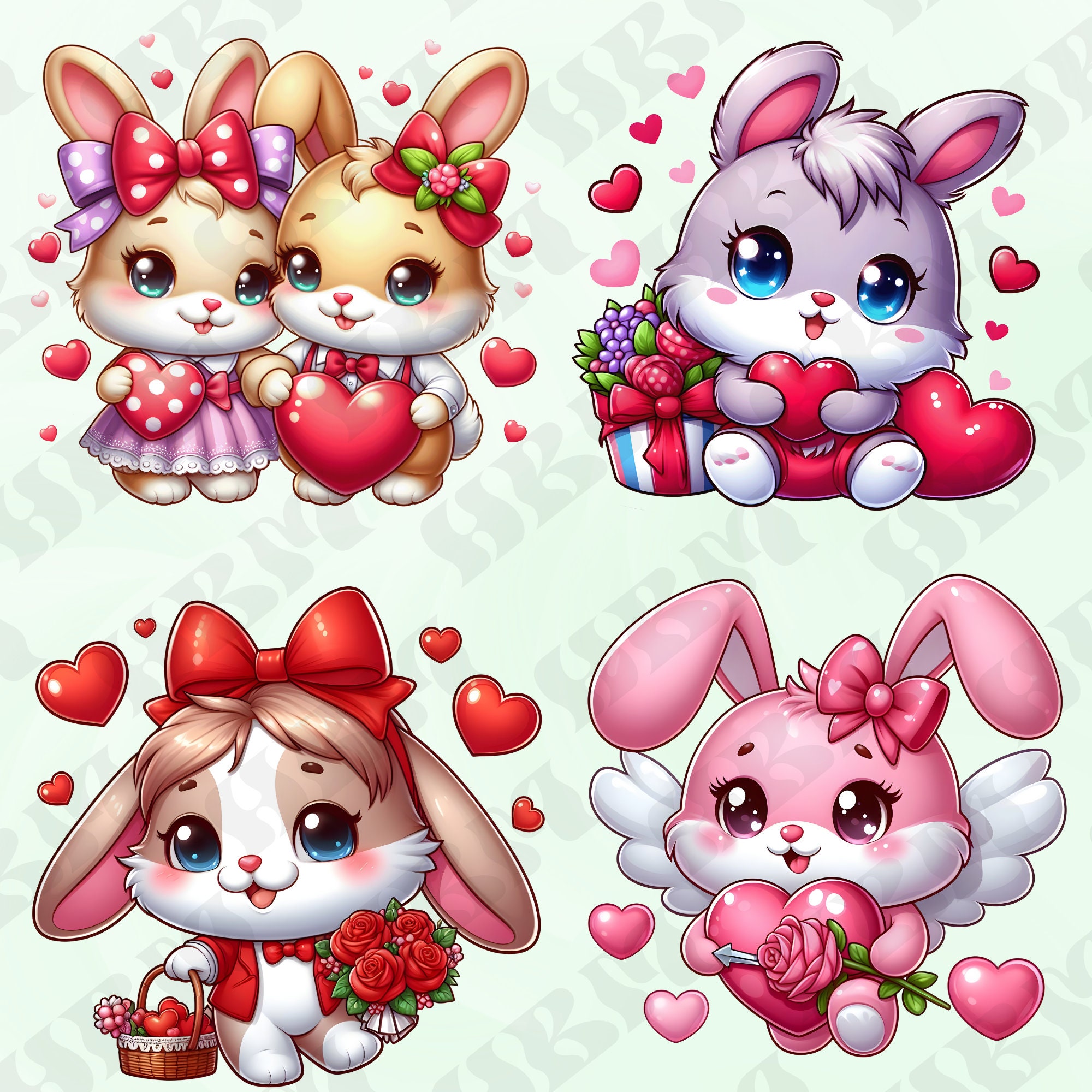 25 Cute Valentines Day Bunny Clipart Bundle, Rabbit Card Making, Hare ...