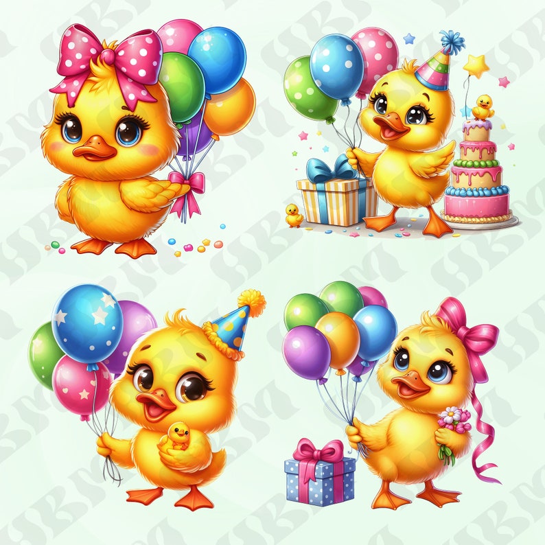 Cute Party Yellow Ducks Clipart Bundle, Cartoon Balloon Sticker ...