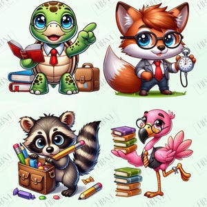 Cute Cartoon Teacher Animals Clipart Bundle, Whimsical Educator ...