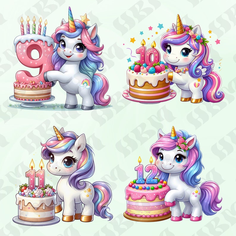 16 Cute Birthday Unicorn Clipart Bundle, Cartoon Sticker, Adorable ...