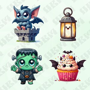 Cute Spooky Cartoon Halloween Clipart Bundle, Pumpkin Stickers ...
