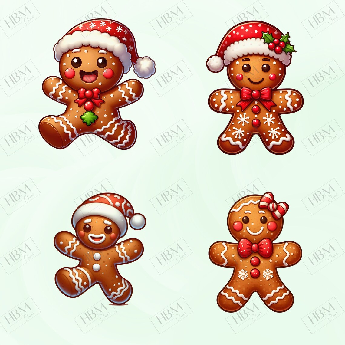 Cute Christmas Gingerbread Clipart Bundle, Festive Cookies Sticker ...
