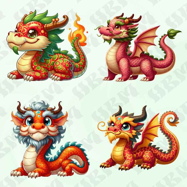Cute Cartoon Chinese Dragons Clipart Bundle, Year of the Dragon ...