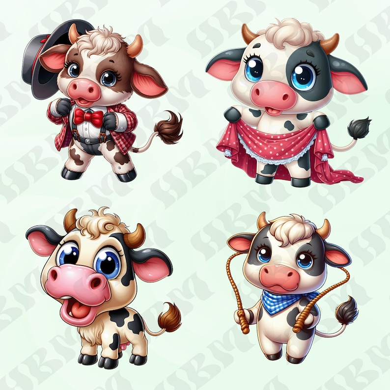 24 Cute Cartoon Cows Clipart Bundle, Bull Stickers, Adorable Wall Art ...