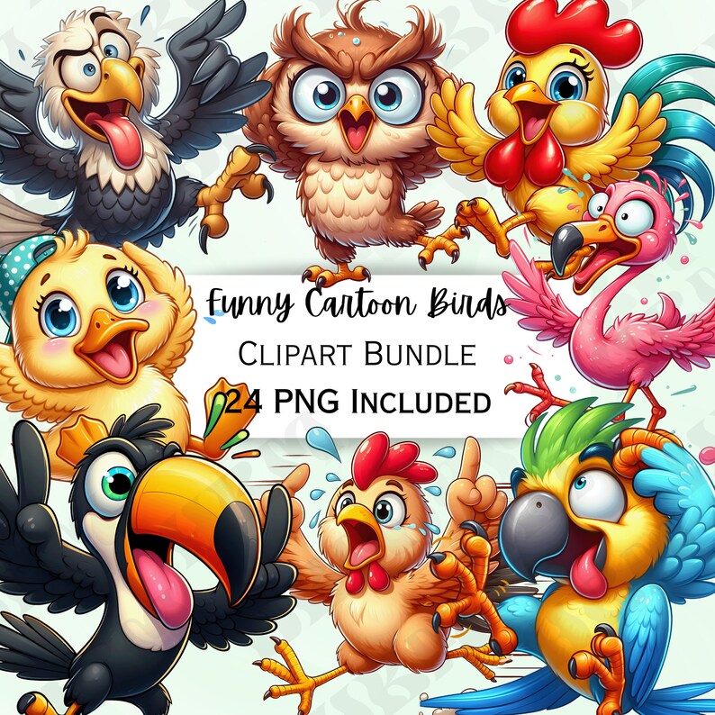 Cute Funny Cartoon Birds Clipart Bundle, Witty Stickers, Adorable ...