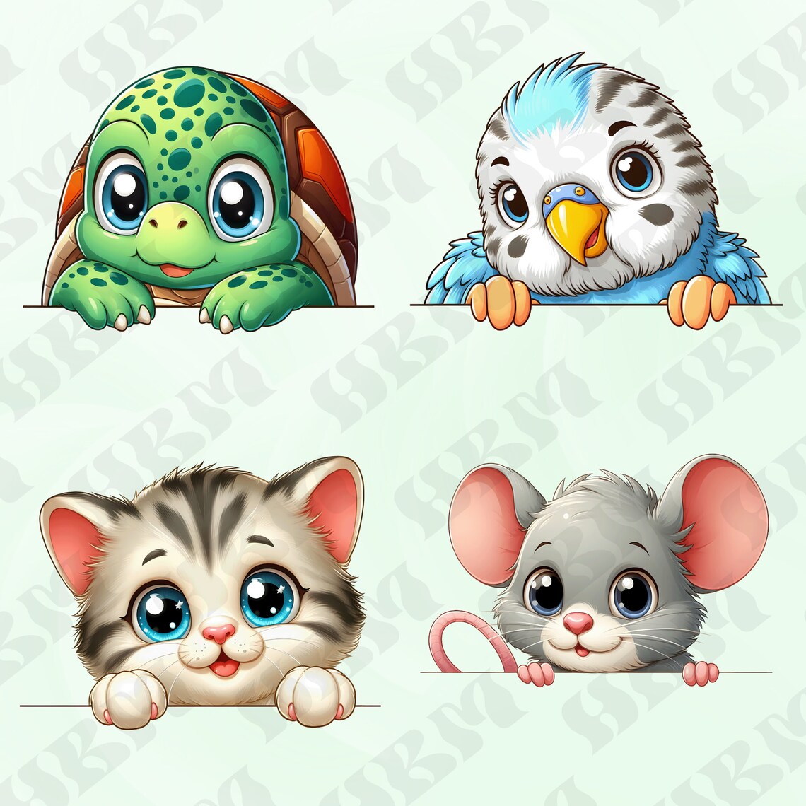 Cute Cartoon Peeking Pets Clipart Bundle, Frogs Stickers, Adorable Wall ...