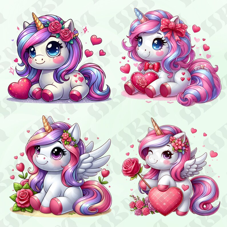 Cute Valentine's Day Unicorn Clipart Bundle, Mythical Stickers ...