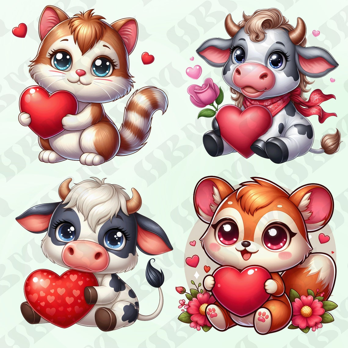 25 Cute Valentine Animals Clipart Bundle, Cow Card Making, Frog Baby ...
