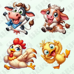 Cute Funny Cartoon Farm Animals Clipart Bundle, Sheep Sticker, Adorable ...
