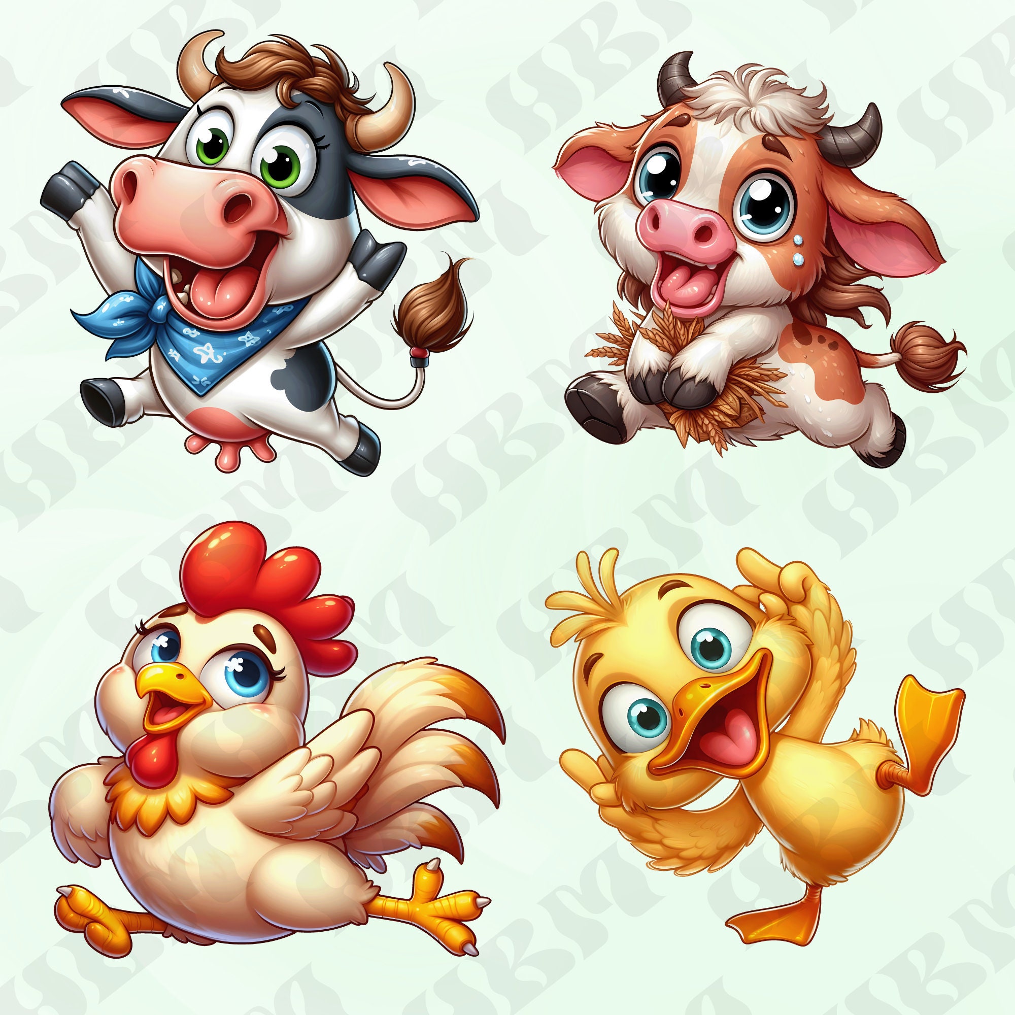 Cute Funny Cartoon Farm Animals Clipart Bundle, Sheep Sticker, Adorable ...