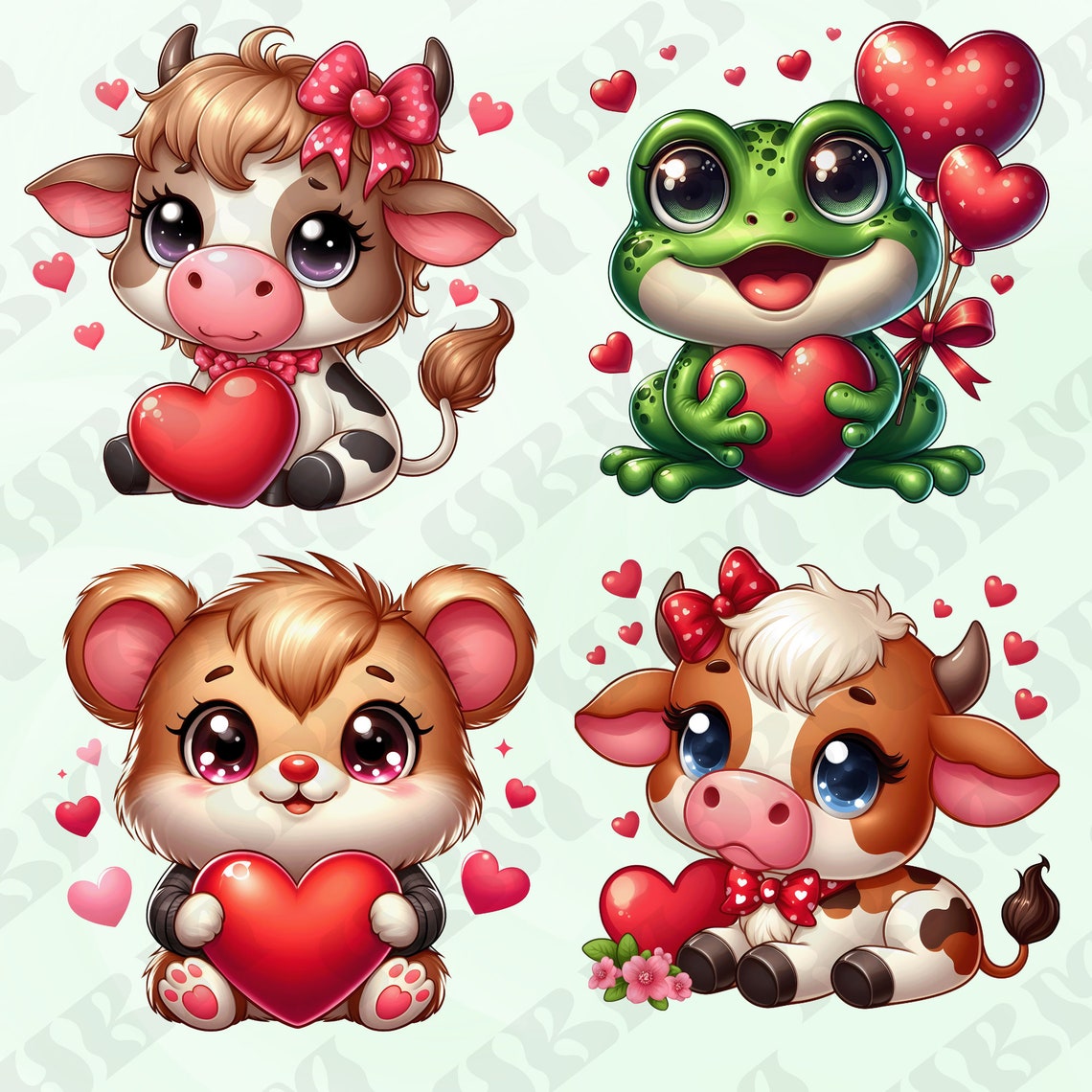 25 Cute Valentine Animals Clipart Bundle, Cow Card Making, Frog Baby ...