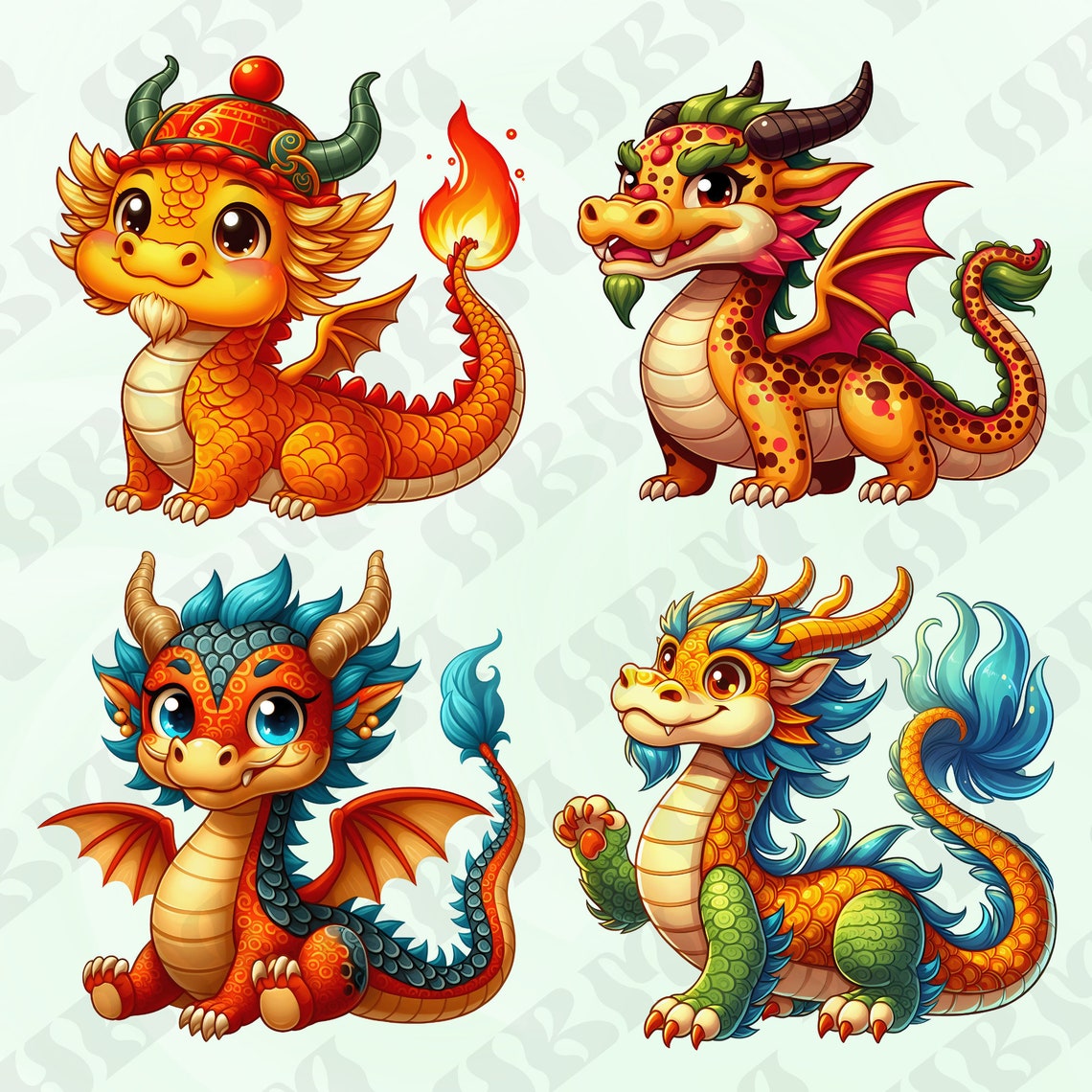 Cute Cartoon Chinese Dragons Clipart Bundle, Year of the Dragon ...
