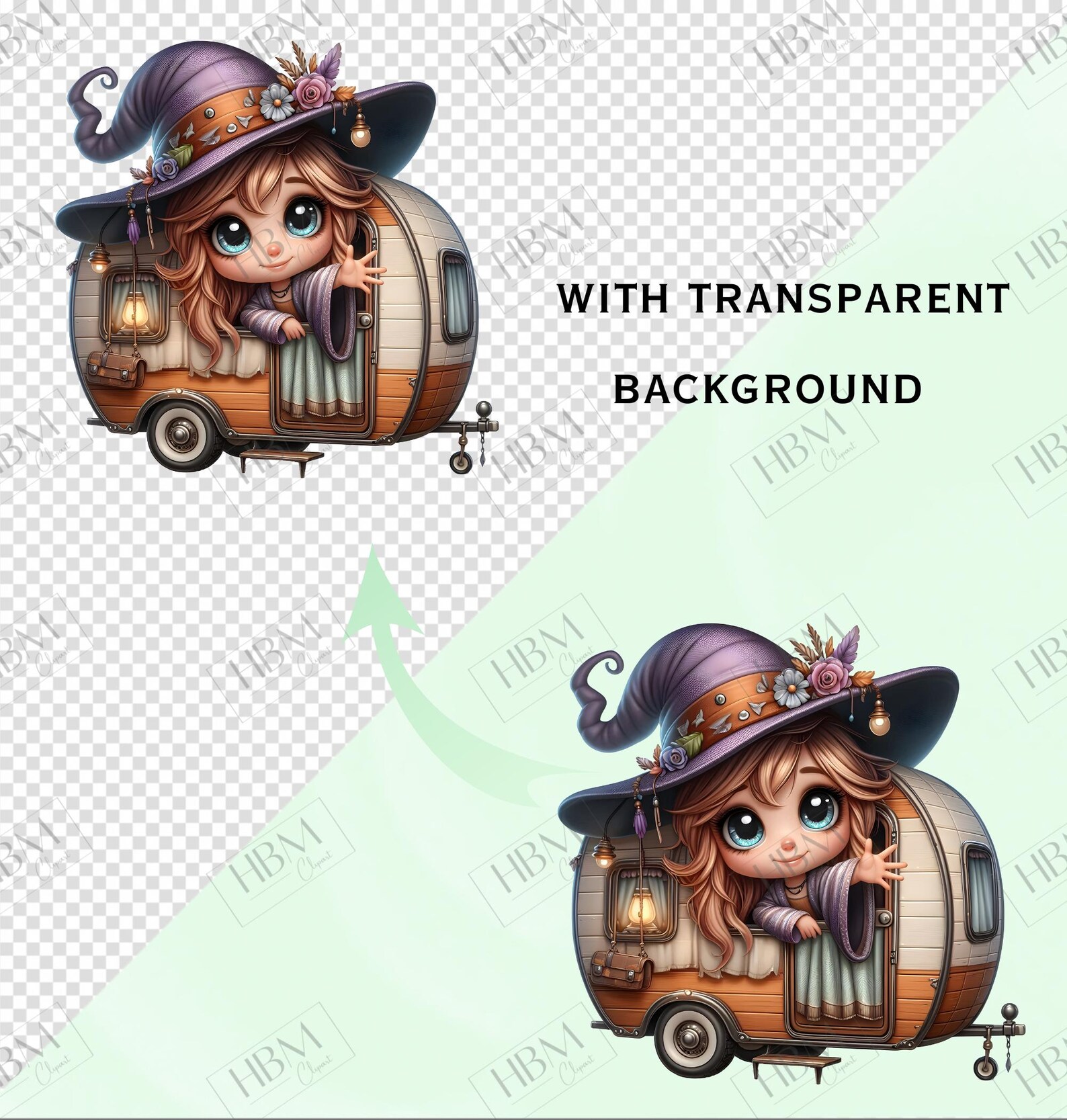 Cute Cartoon Boho Witches Clipart Bundle, Magical Witchy Art, Floral ...