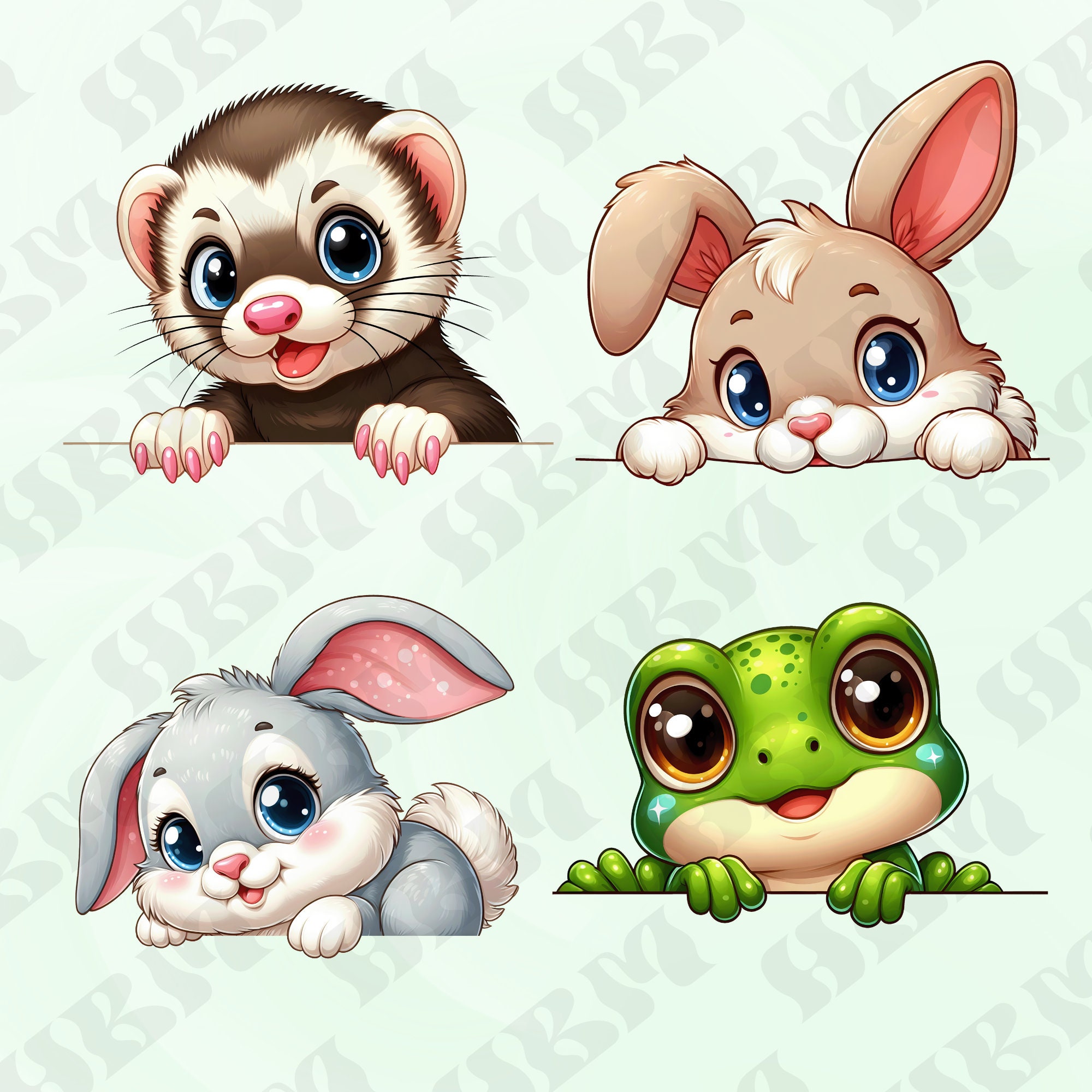Cute Cartoon Peeking Pets Clipart Bundle, Frogs Stickers, Adorable Wall ...