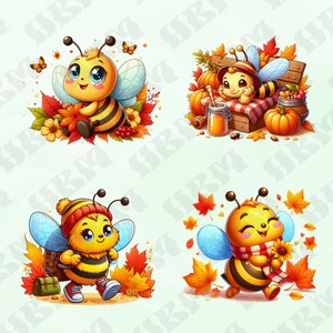 Cute Cartoon Autumn Bees Clipart Bundle, Fall Nursery Decor, Leaves ...